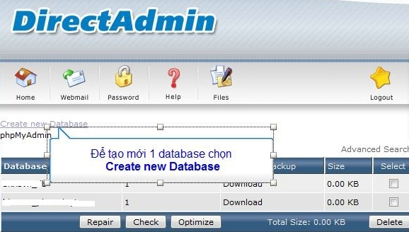 Cách tạo database, thông tin truy cập phpmyadmin trên bảng điều khiển ...